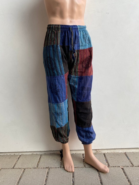 Unisex Patchwork Hippie Pants With Hand Printed Patterns 100% - Etsy