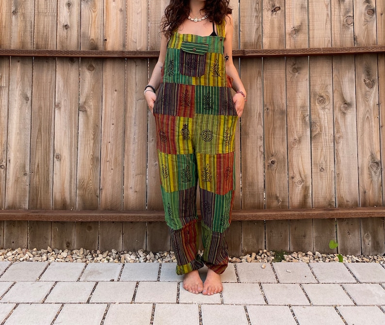 Rasta Colored Patchwork Overalls Unisex Straight Leg Comfy - Etsy
