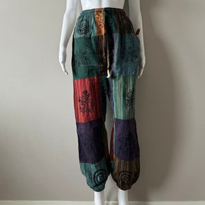 Unisex Patchwork Hippie Pants With Hand Printed Patterns, 100% Cotton ...