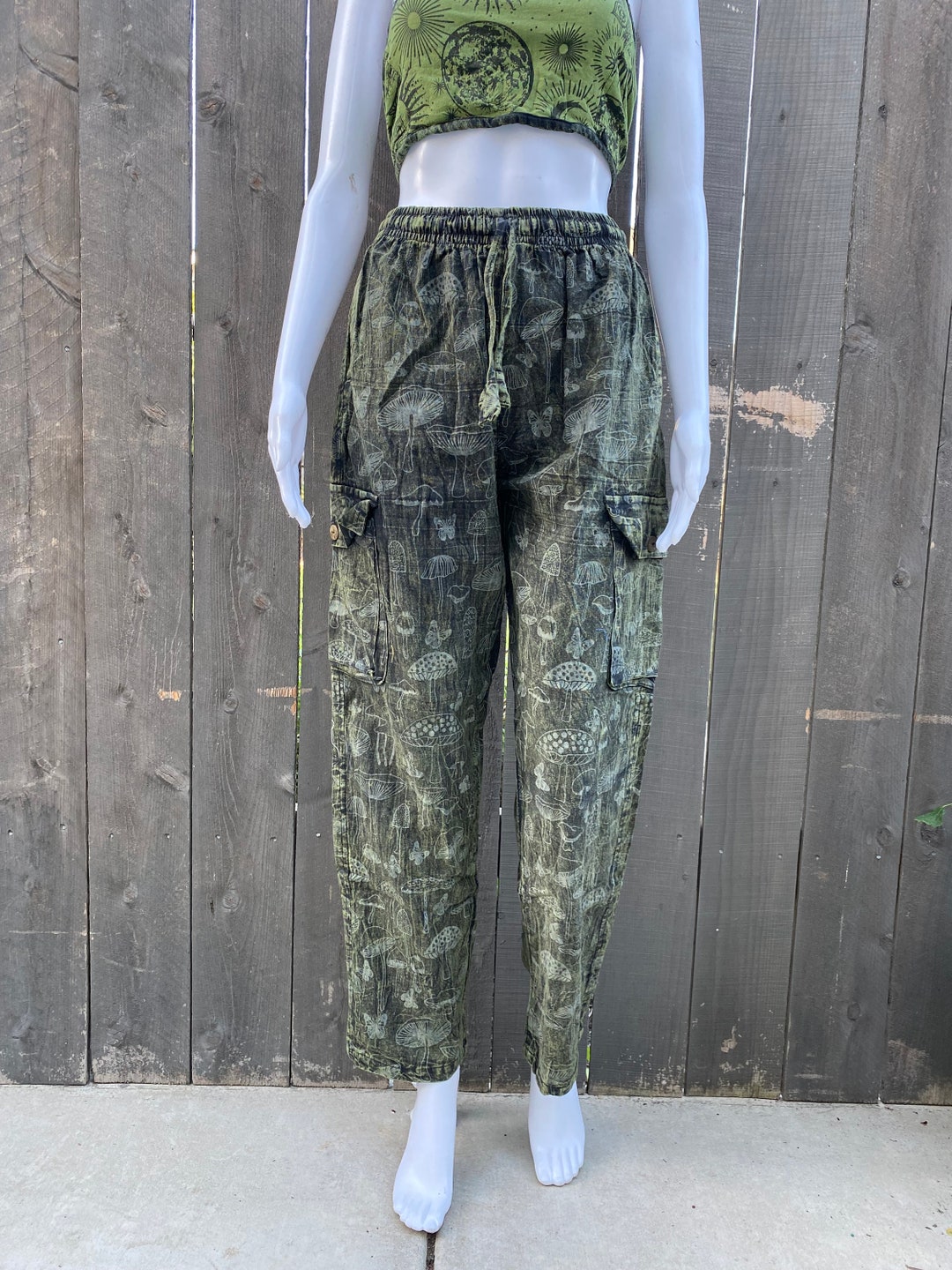 Stonewashed Pants With Mushroom Print Unisex Cotton Hippie - Etsy