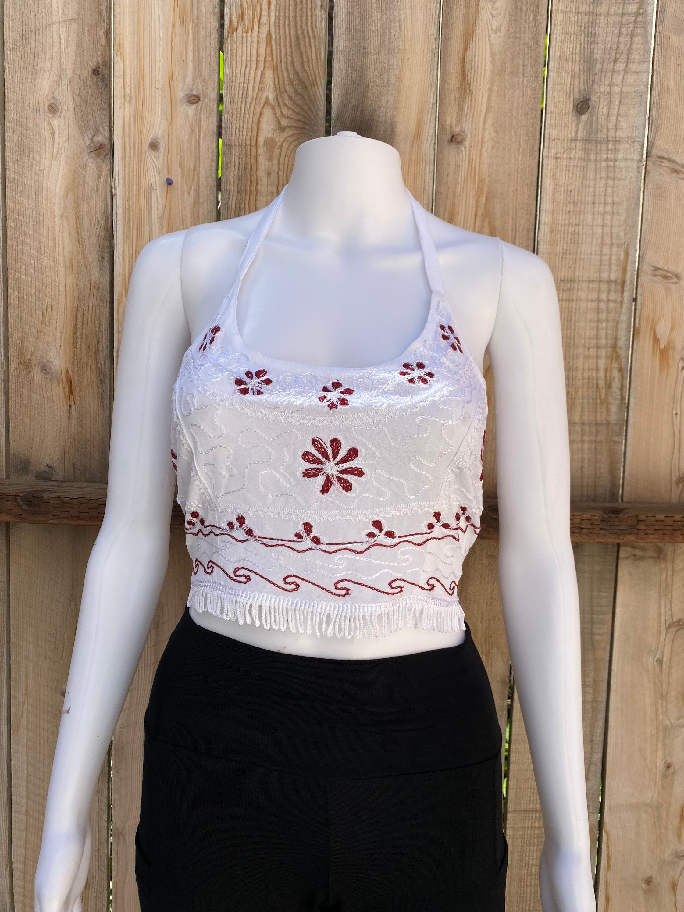 Womens Boho Festival Crop Top With Flower Design and Tassel - Etsy