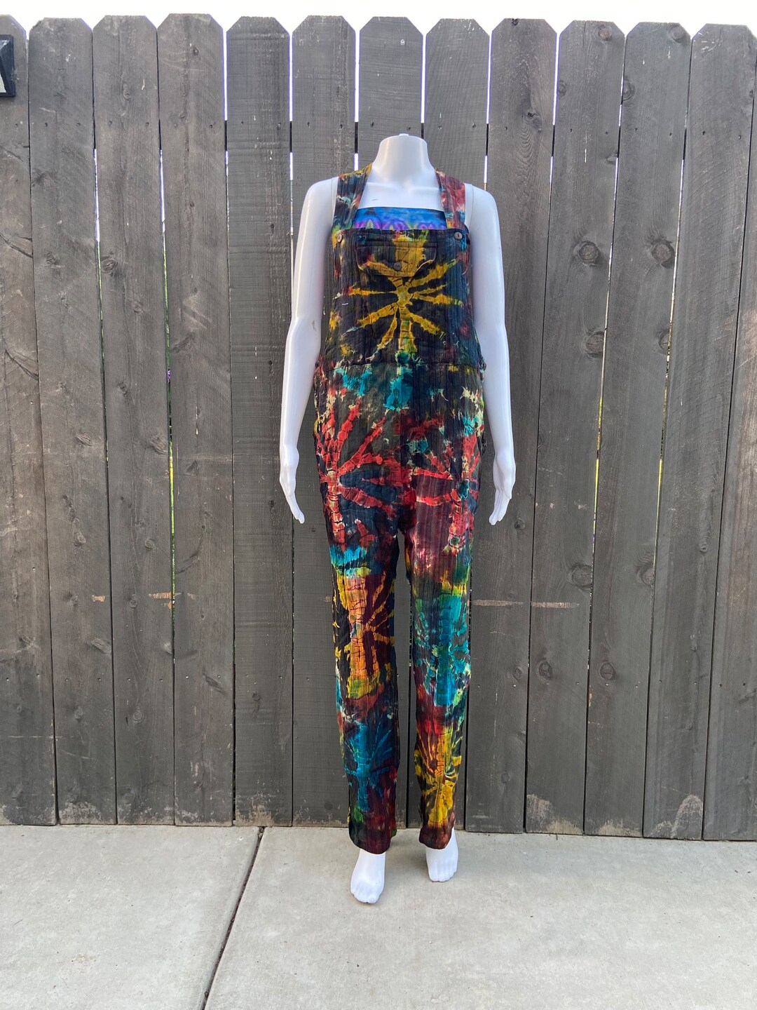 Black and Rainbow Tie Dye Hippie Jumper | Unisex Staight Leg Overalls ...