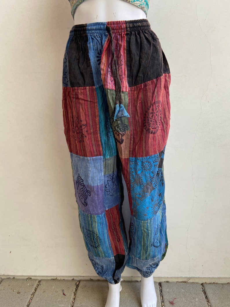 Unisex Patchwork Hippie Pants With Hand Printed Patterns 100% - Etsy