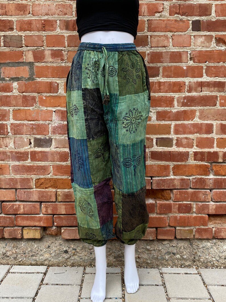Unisex Patchwork Hippie Pants With Hand Printed Patterns 100% - Etsy