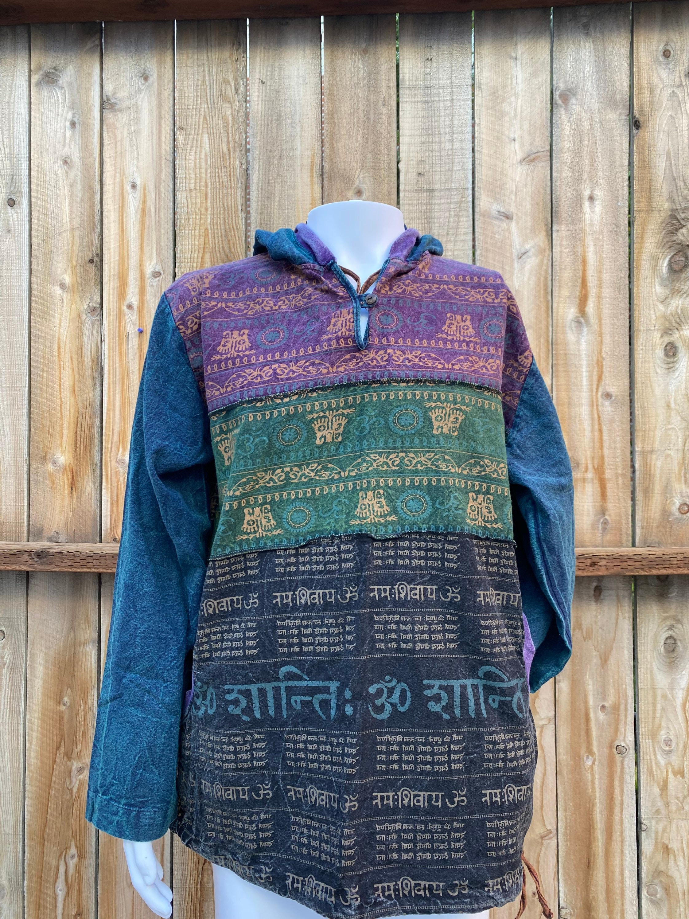 Patchwork Plain Hippy Vintage Hoodie HANDMADE Nepal Festival Plain Dark ...