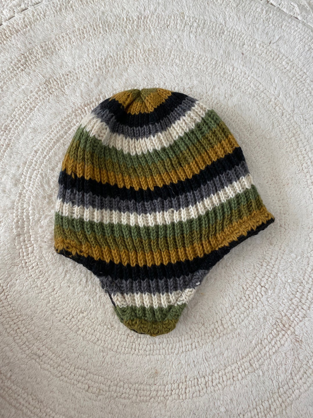 Stripe Patterned Wool Beanie Winter Hat Knit Unisex Hippie - Etsy
