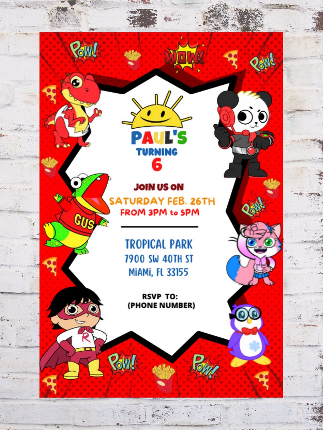 Personalized Ryan's World Birthday Invitation - Etsy