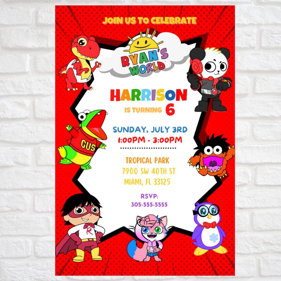 Personalized Ryan's World Birthday Invite - Etsy UK