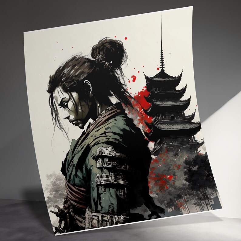 Samurai Warrior Poster, Japanese Art Canva, Vintage Asian Style Decor ...