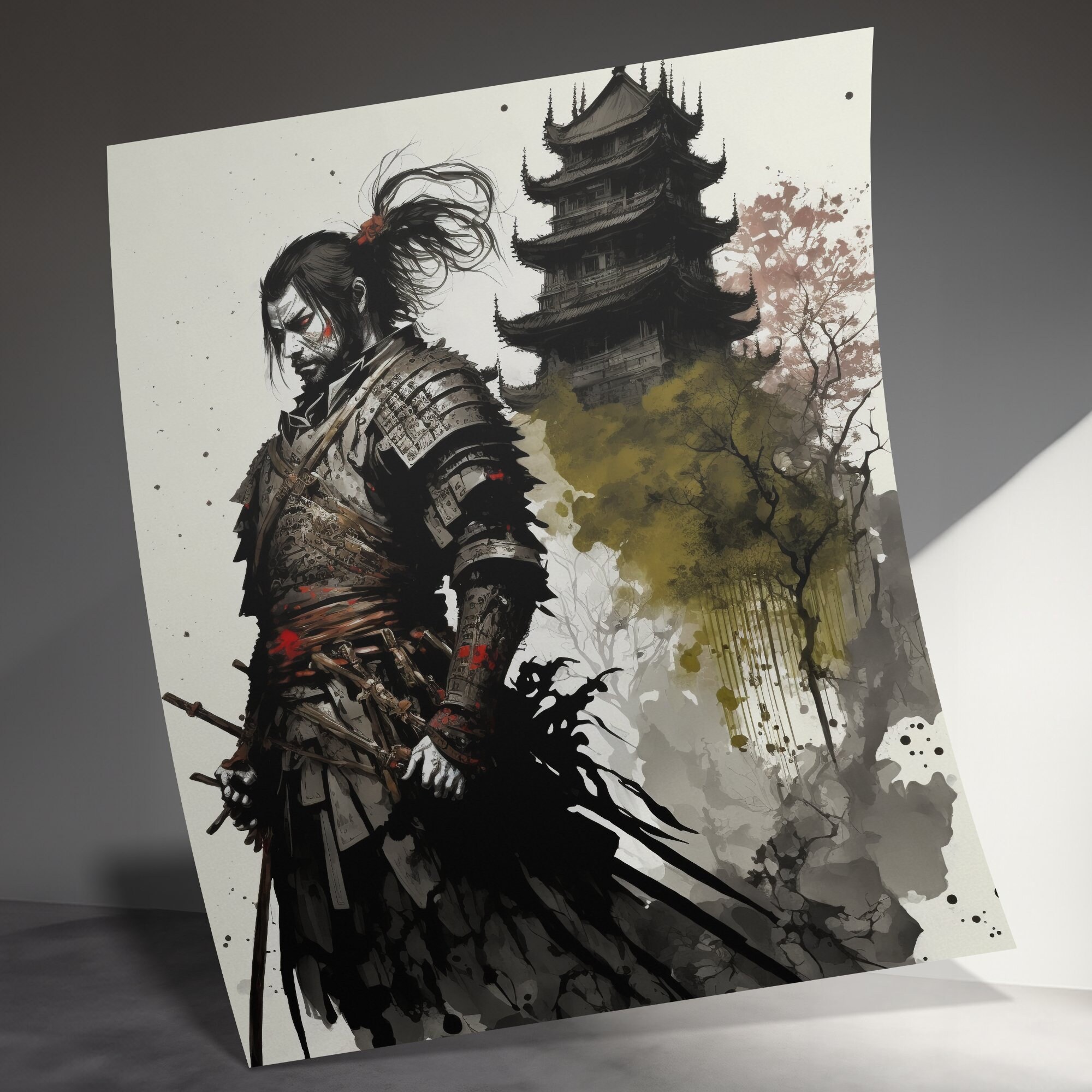 Samurai Warrior Poster, Ancient Japanese Castle, Canva Wall Art 20x24 ...