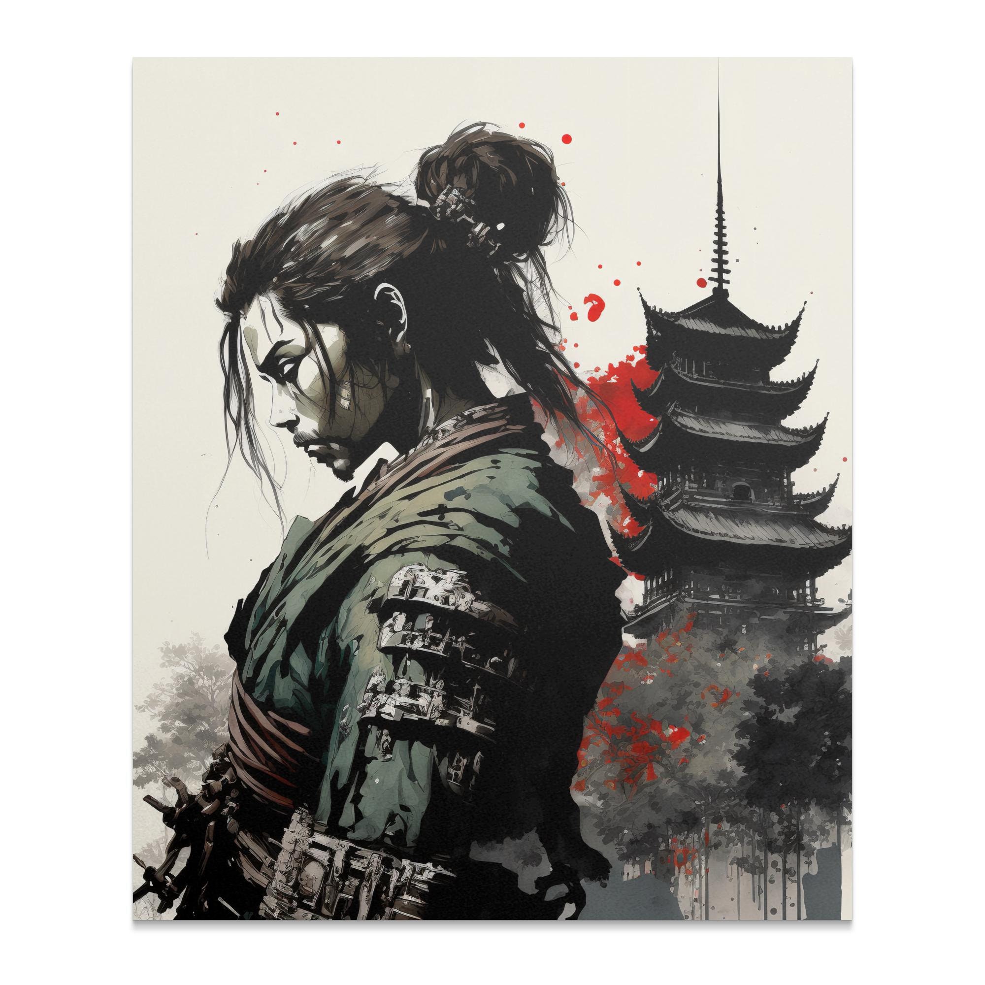 Samurai Warrior Poster, Japanese Art Canva, Vintage Asian Style Decor ...