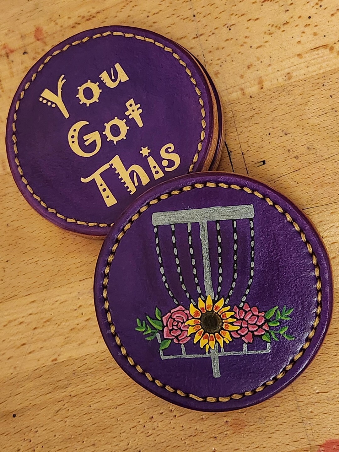 Positive Putts- Leather Disc Golf Mini Marker - Hand-dyed, Hand ...