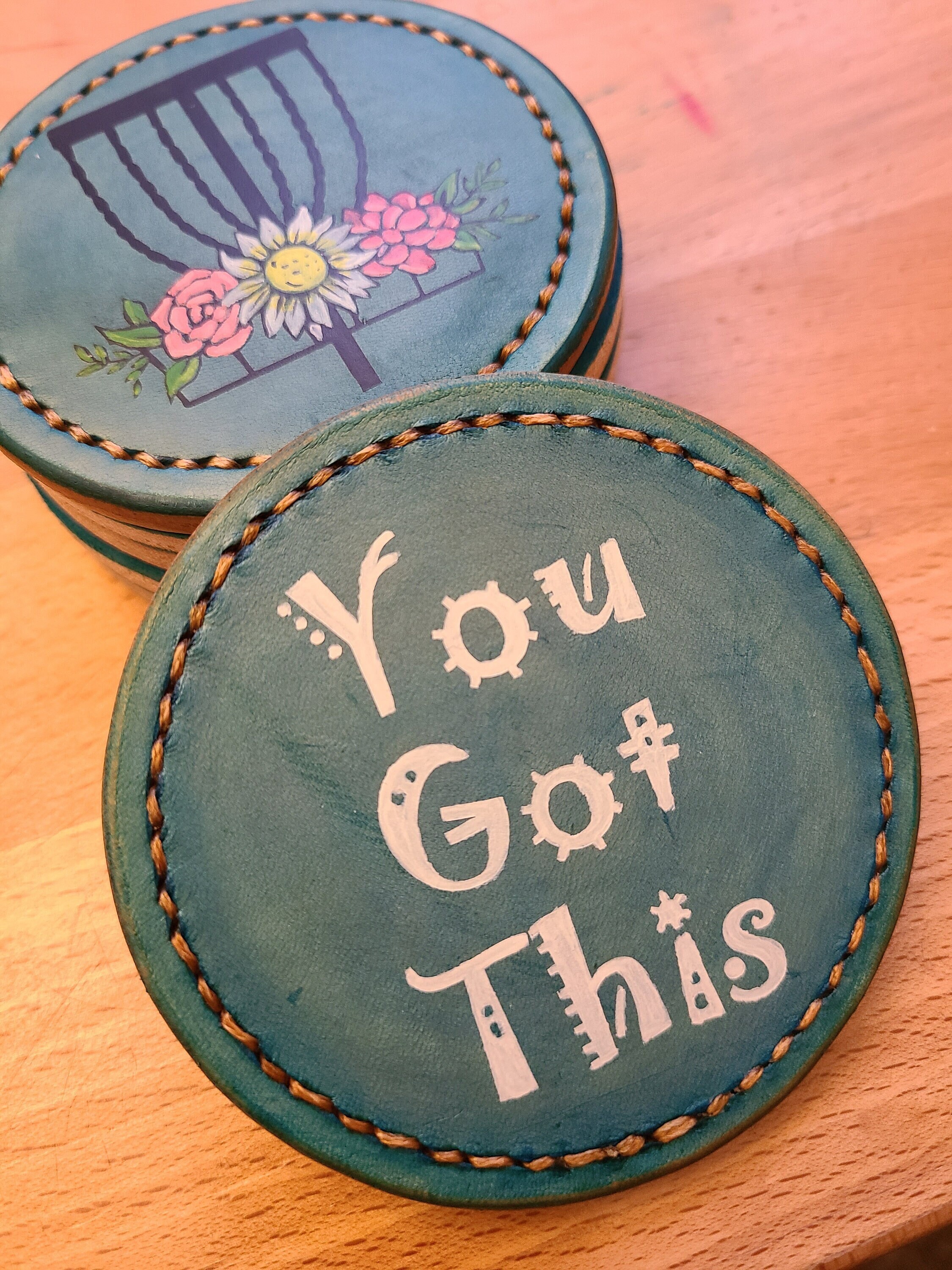 Leather Disc Golf Mini Marker Hand-dyed, Hand-stitched and Hand-painted ...