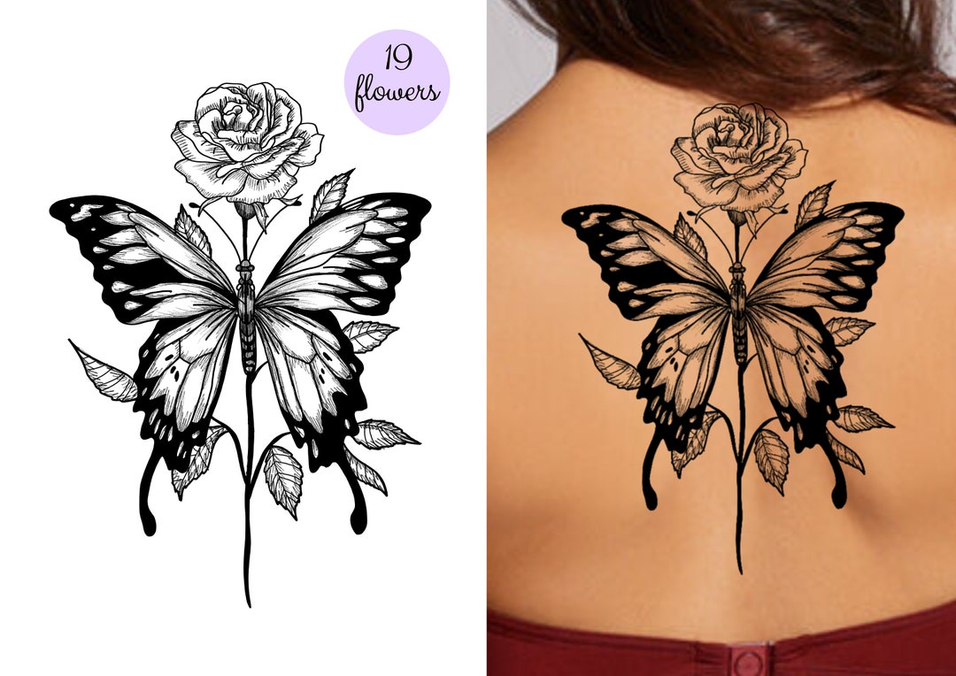 Birth Month Flower Tattoo | Birth Flower Butterfly Tattoo Design ...