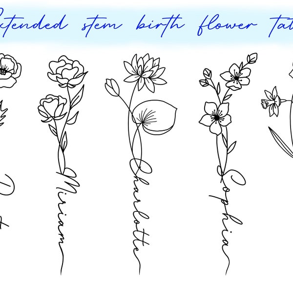 Flower Stem Name Tattoo - Etsy