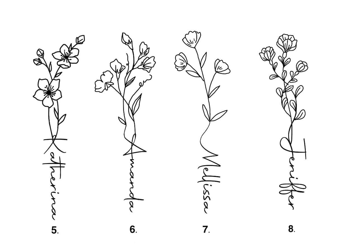 Custom Name Flower | Birth Flower Gift | Tattoo Comission SVG | Floral ...