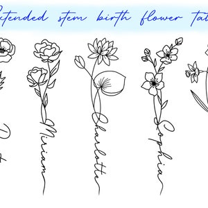 Custom Name Extended Stem Birth Flower Birth Flower Gift Tattoo ...