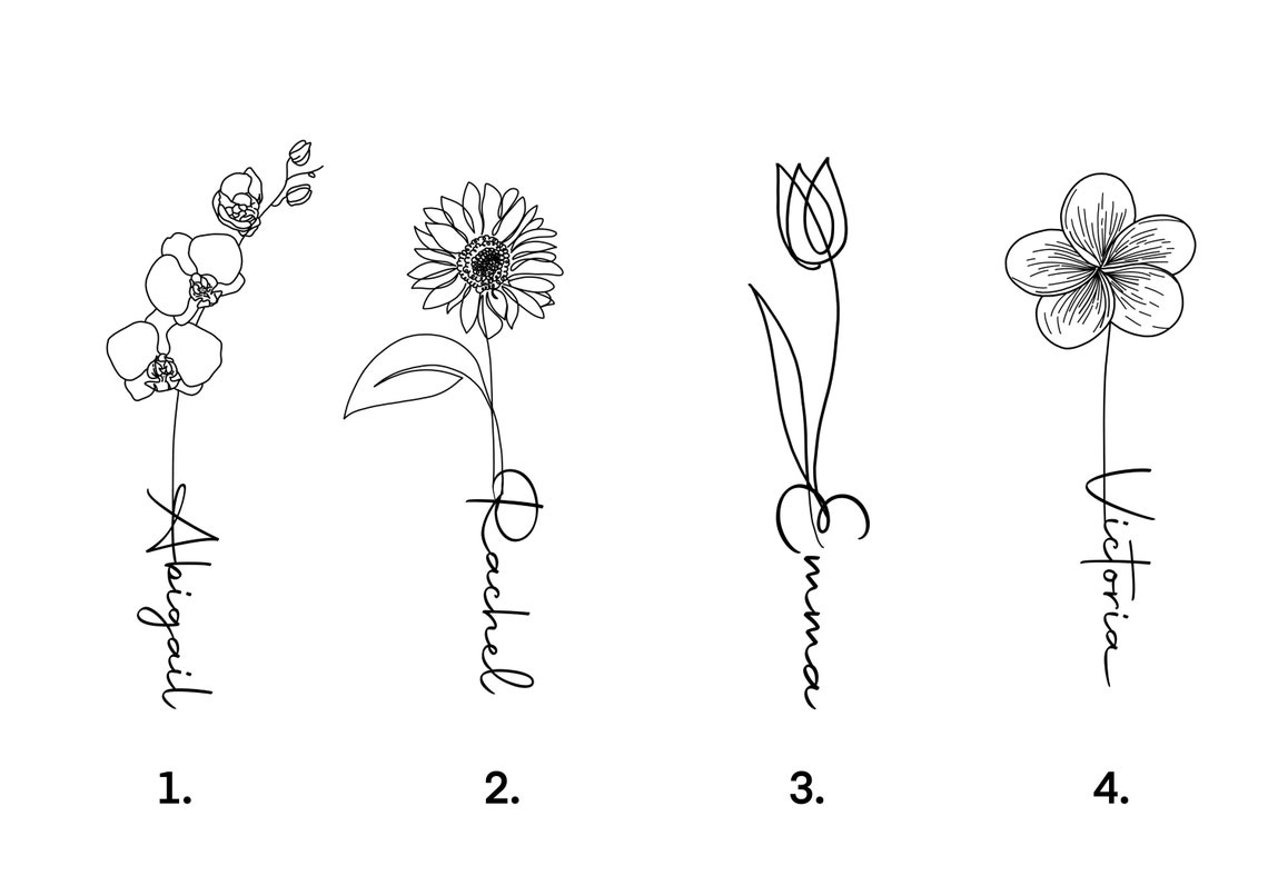 Custom Name Flower Part 2 Birth Flower Gift Tattoo - Etsy