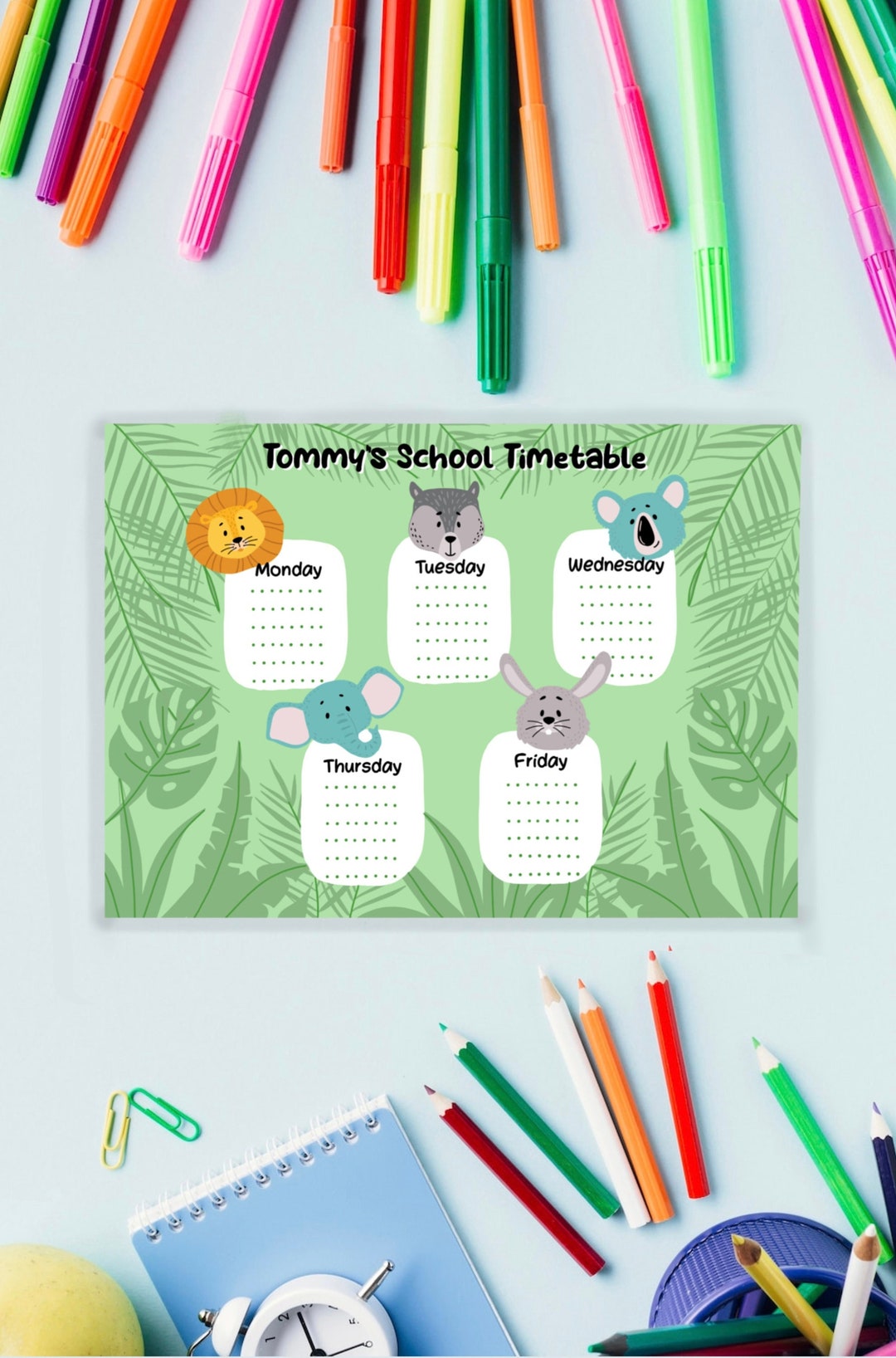 Custom Jungle School Timetable Back to School Template Animal Lovers ...