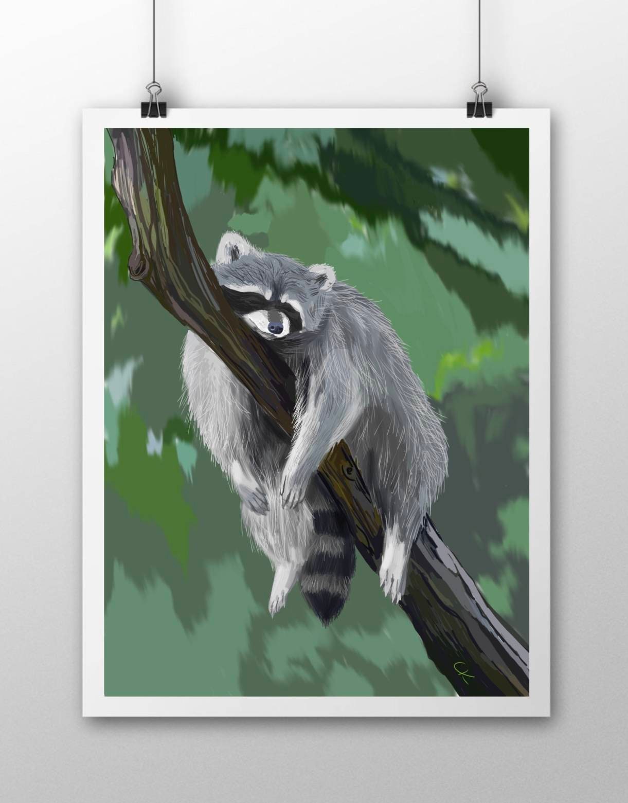 Racoon Digital Drawing/ Printable Artwork/ Wall Decor/ Nature - Etsy
