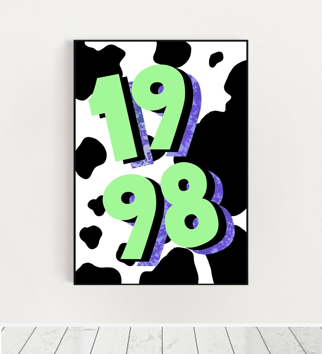 Custom Birth Year Digital Artwork | Personalised Cow Pattern Pastel ...
