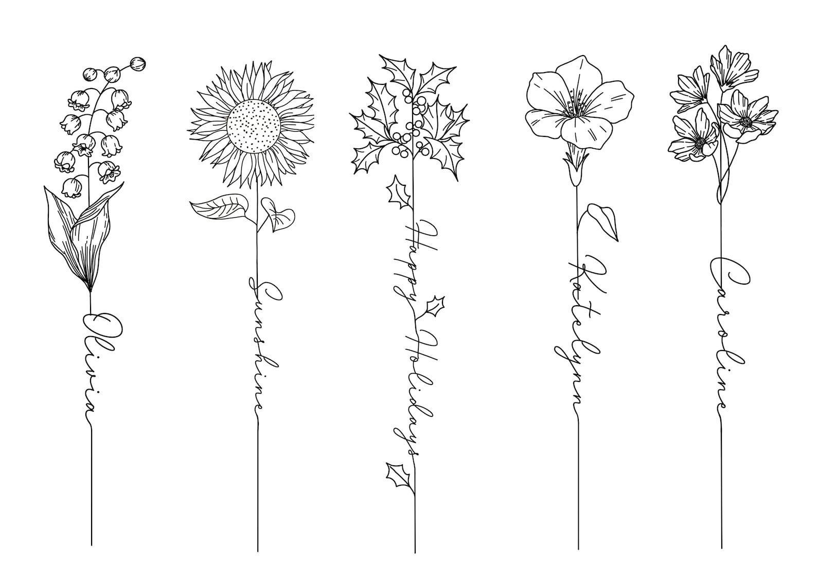 Custom Name Long Sleeve Birth Flower Tattoo Floral Name - Etsy