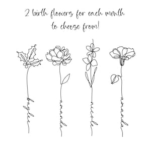 Custom Name Single Line Birth Month Flower Minimalist Design | Floral ...