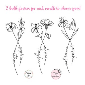 2 Birth Month Flowers Single Line Minimalist Tattoo | Couple Family ...