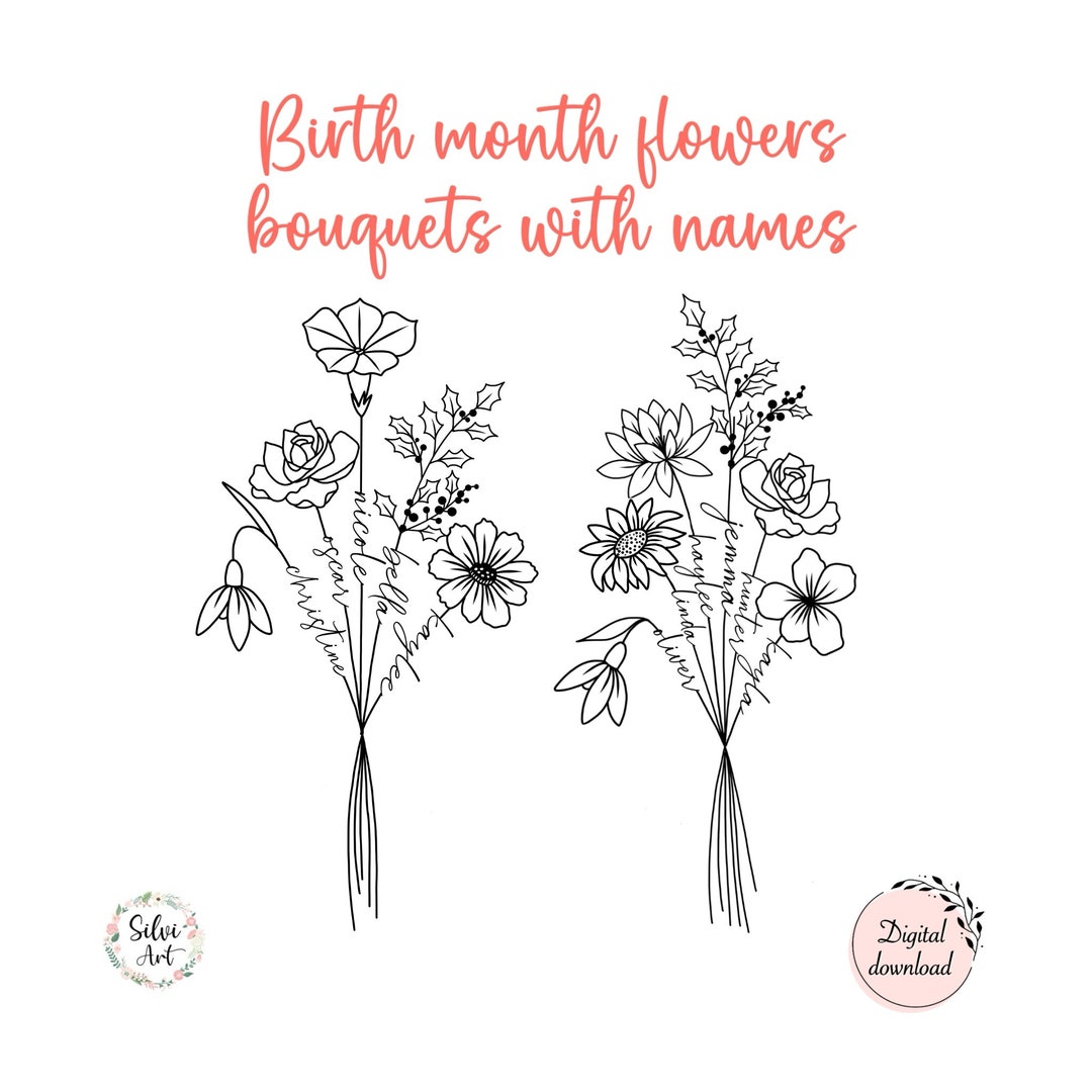 Custom Names Birth Month Flowers Bouquet | Personalised Family Tattoo ...