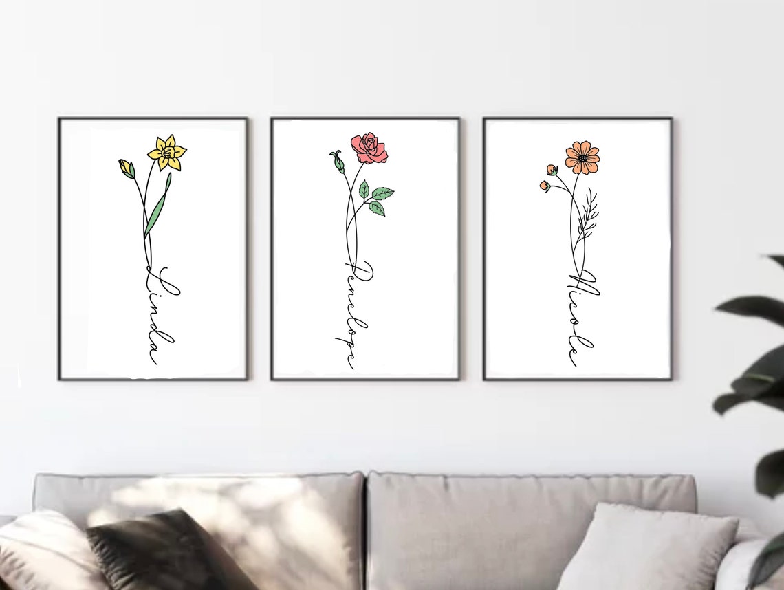 Custom Name Flower With Color | Birth Flower Gift | Tattoo Comission ...