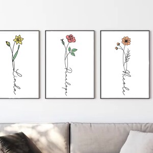 Custom Name Flower With Color | Birth Flower Gift | Tattoo Comission ...