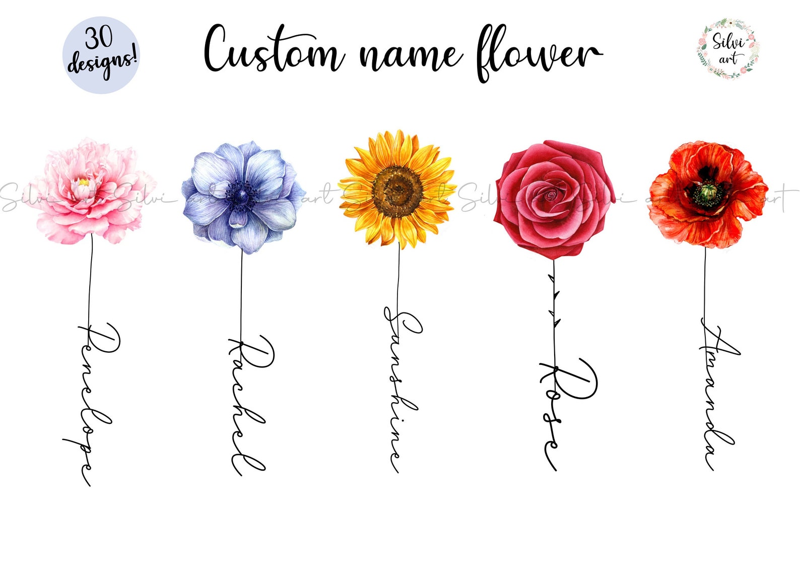 Custom Name Tropical Flowers Realistic Flower Designs - Etsy