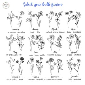 2 Names Birth Month Flowers Tattoo Design | Personalized Line Art ...