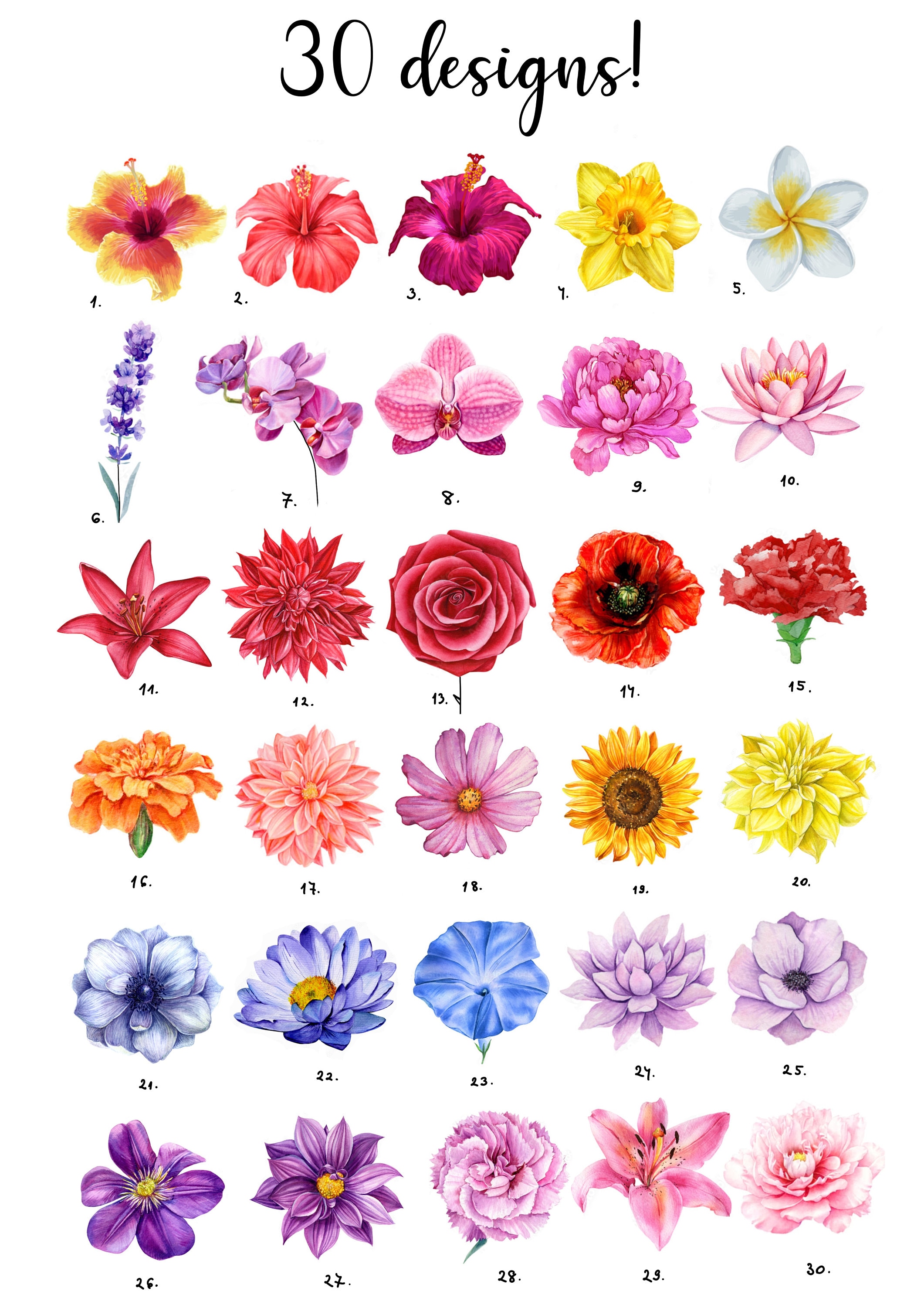 Custom Name Tropical Flowers Realistic Flower Designs - Etsy