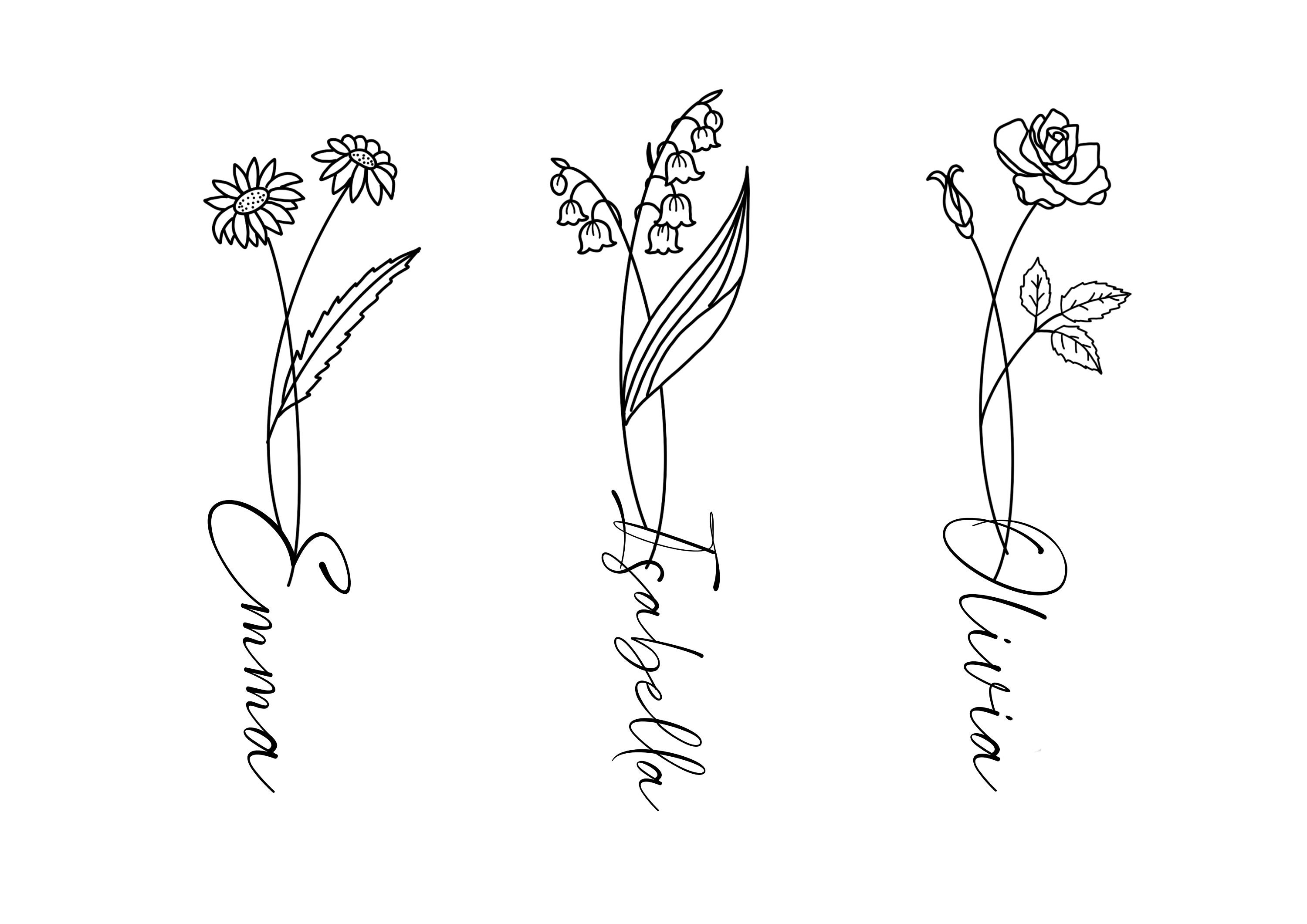 Custom Name Birth Month Flower Design | Floral Name Tattoo Commission ...