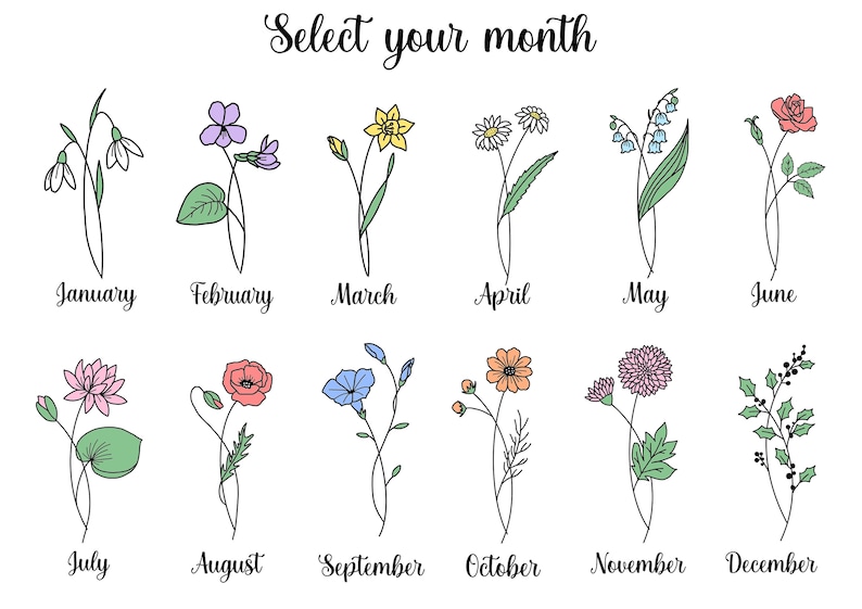 Custom Name Flower With Color | Birth Flower Gift | Tattoo Comission ...