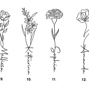 Custom Name Flower | Birth Flower Gift | Tattoo Comission SVG | Floral ...