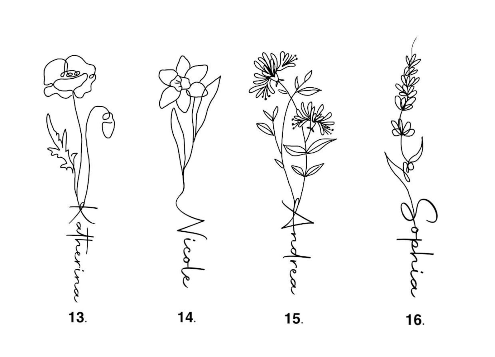 Custom Name Flower | Birth Flower Gift | Tattoo Comission SVG | Floral ...
