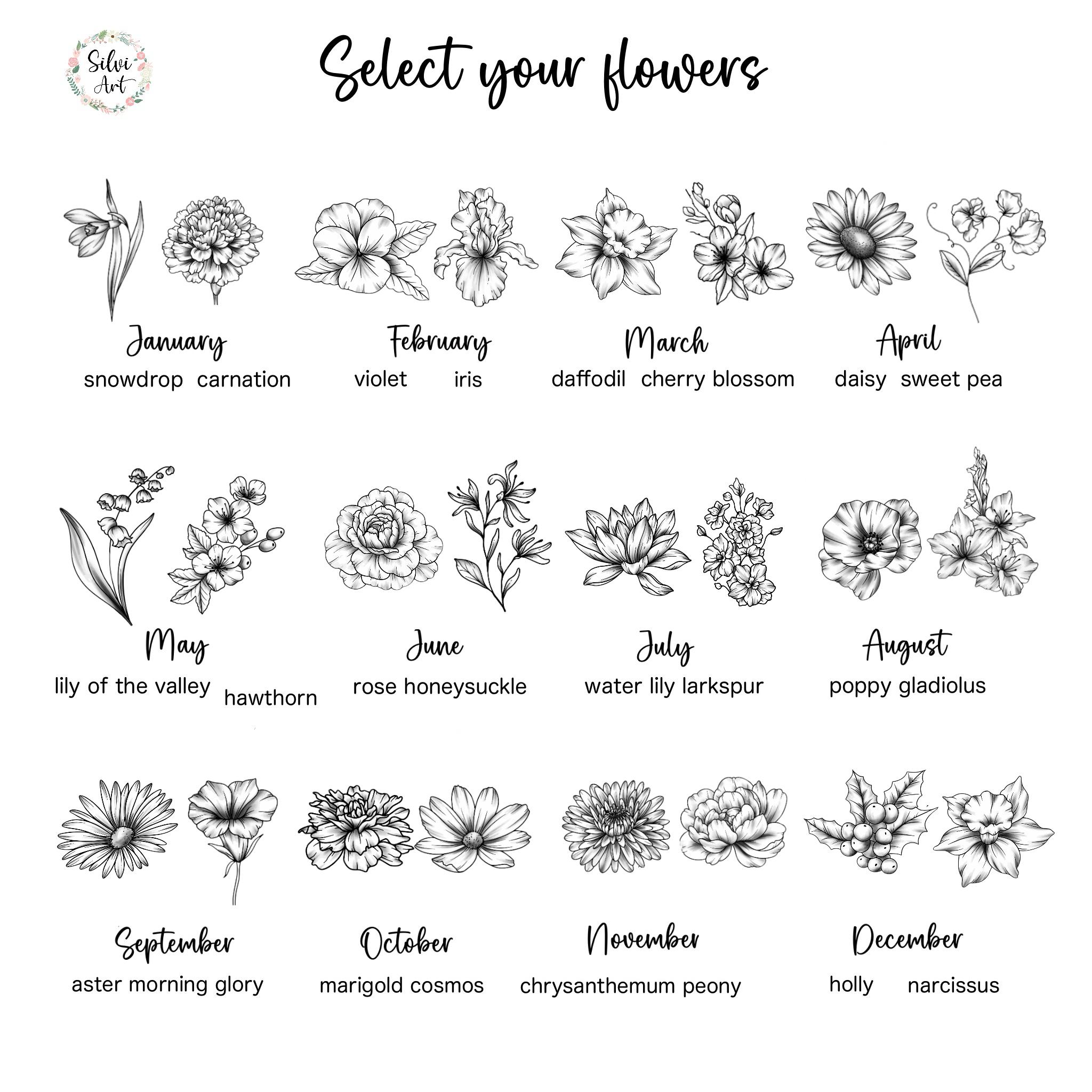 3 Names Birth Month Shaded Tattoo Design | Custom Name Minimalist Line ...