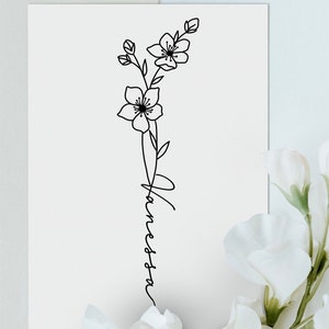 Custom Name Extended Stem Birth Flower Birth Flower Gift Tattoo ...