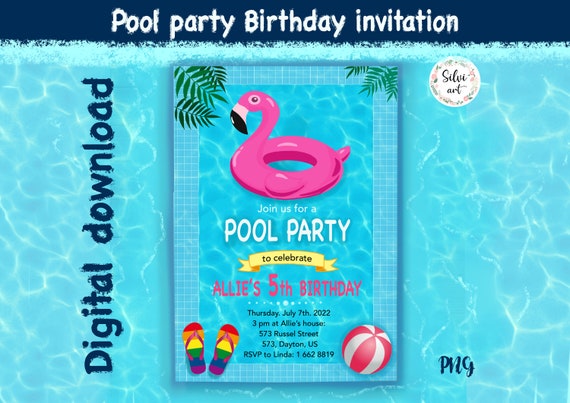 Pool Party Themed Birthday Invitation Instant Downloadable - Etsy
