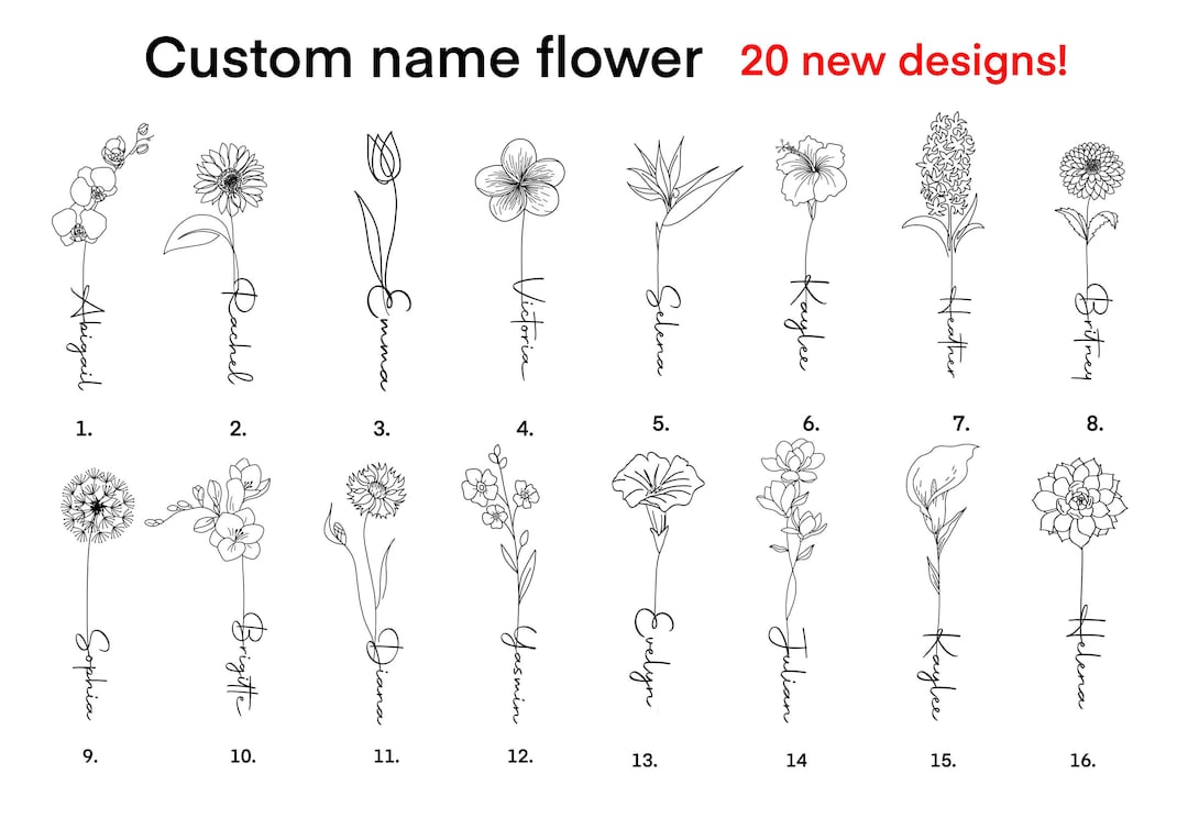 Custom Name Flower Part 2 | Birth Flower Gift | Tattoo Comission SVG ...