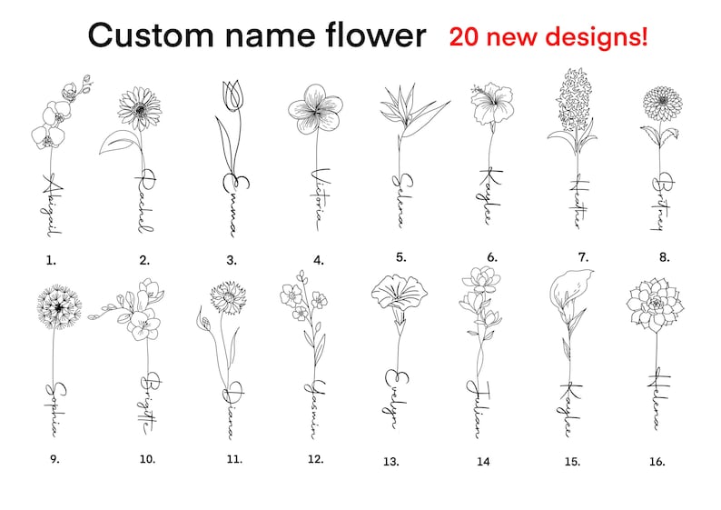Custom Name Flower Part 2 | Birth Flower Gift | Tattoo Comission SVG ...