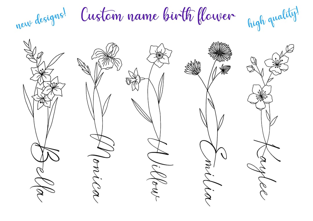 Custom Name Design Birth Flowers | Birth Month Flower Tattoo PNG ...