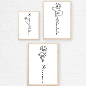 Custom Name Extended Stem Birth Flower Birth Flower Gift Tattoo ...