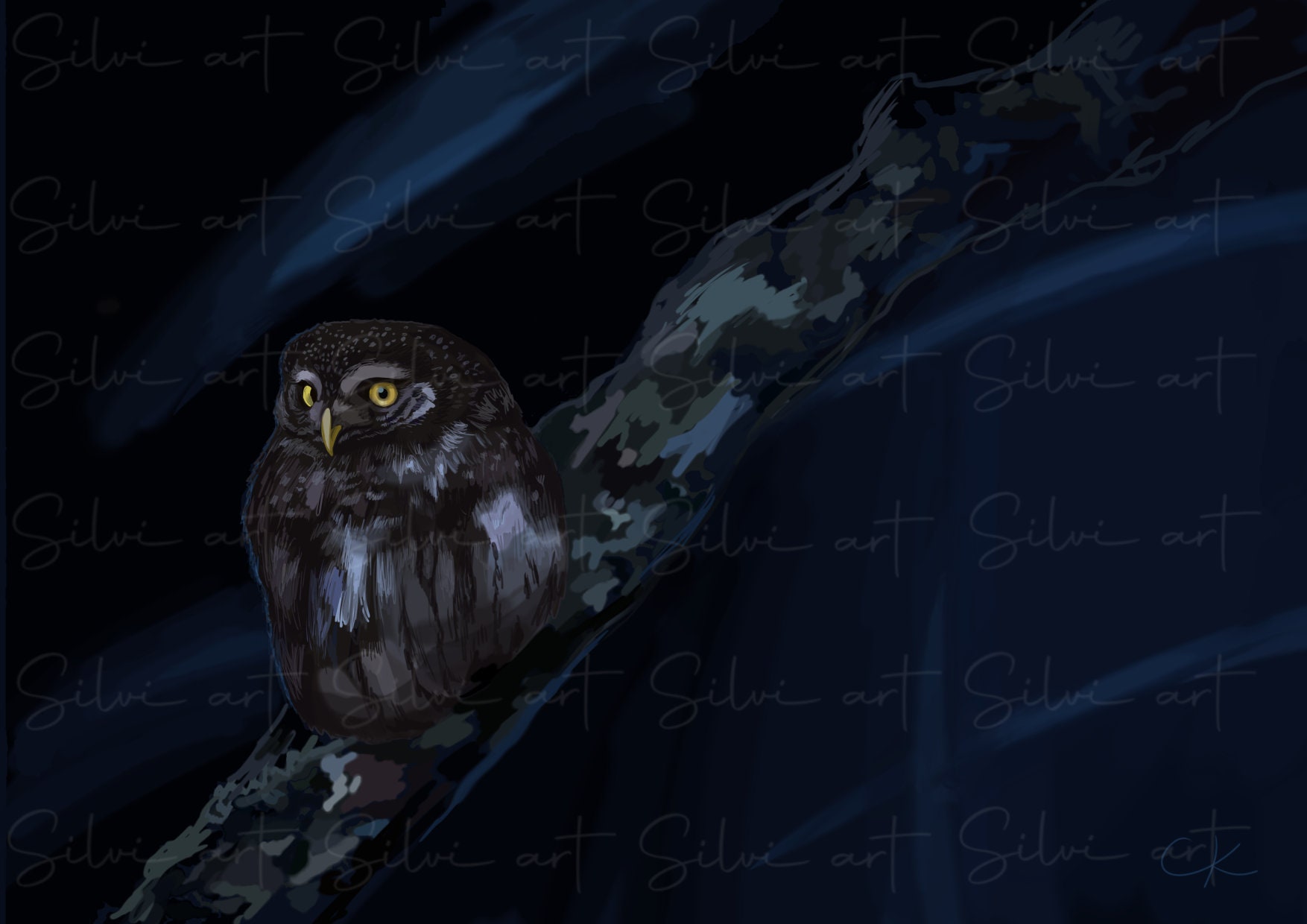 Dark Night Owl Illustration/ Digital Print - Etsy