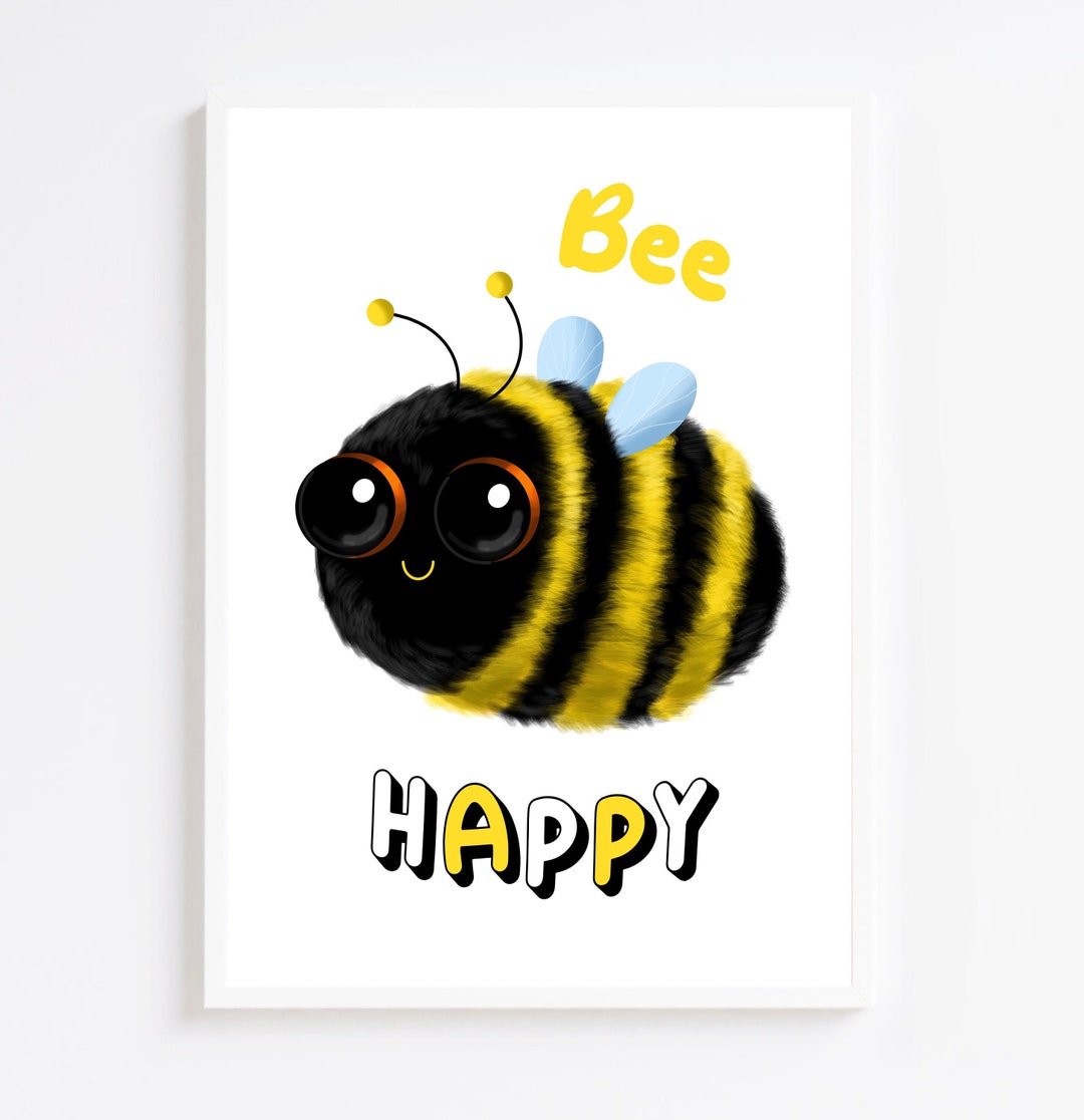 Cute Fluffy Bee Wall Art Illustration | Home Nursery Kids Room Painting ...
