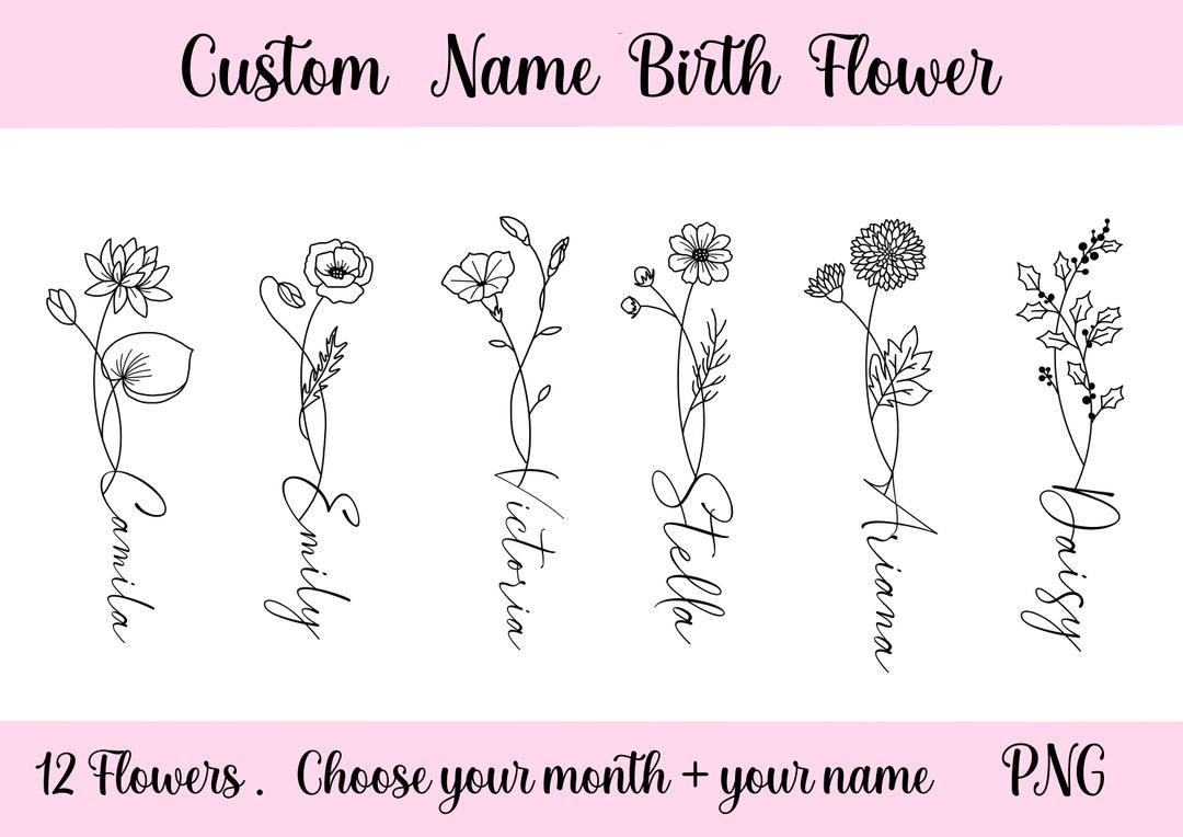 Custom Name Birth Month Flower Design | Floral Name Tattoo Commission ...