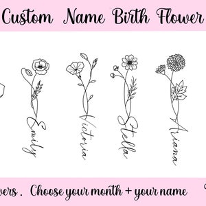 Custom Name Birth Month Flower Design | Floral Name Tattoo Commission ...