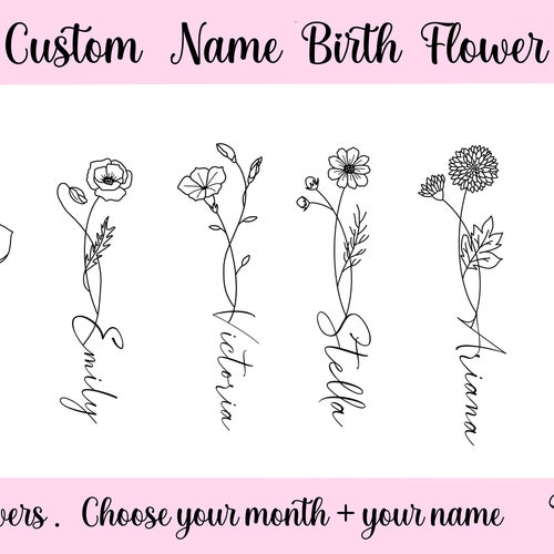 Custom Name Long Sleeve Birth Flower Tattoo Floral Name - Etsy